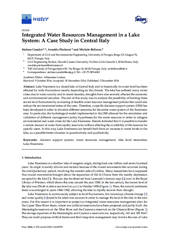 (PDF) Integrated Water Resources Management in a Lake System: A Case ...