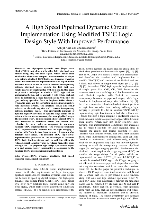 Pdf A High Speed Pipelined Dynamic Circuit Implementation Using