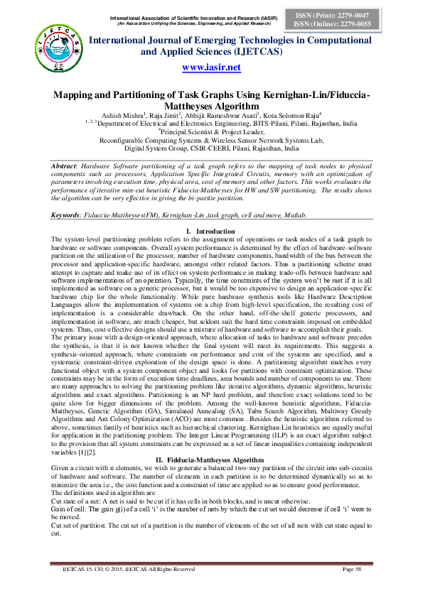 (PDF) Mapping and Partitioning of Task Graphs Using Kernighan-Lin/Fiduccia- Mattheyses Algorithm