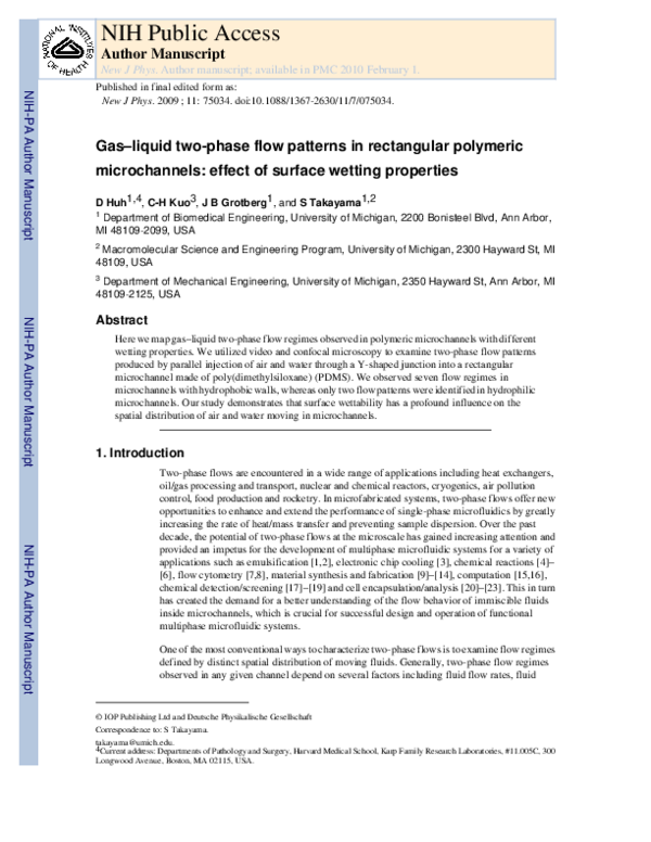 (PDF) Gas liquid two-phase flow patterns in rectangular polymeric microchannels: effect of ...