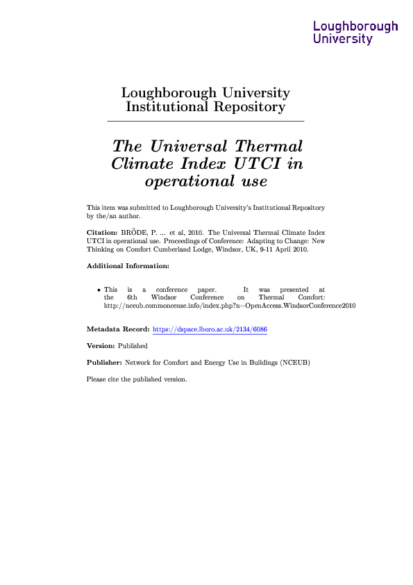 (PDF) The universal thermal climate index UTCI in operational Use