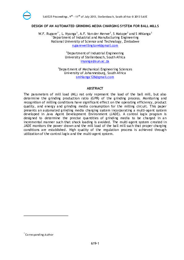 (PDF) Design of an automated grinding media charging system for ball mills