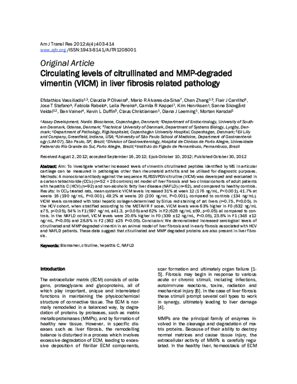 (PDF) Circulating levels of citrullinated and MMP-degraded vimentin ...