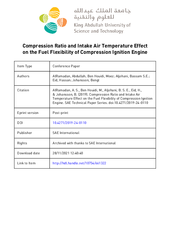 (PDF) Compression Ratio and Intake Air Temperature Effect on the Fuel ...
