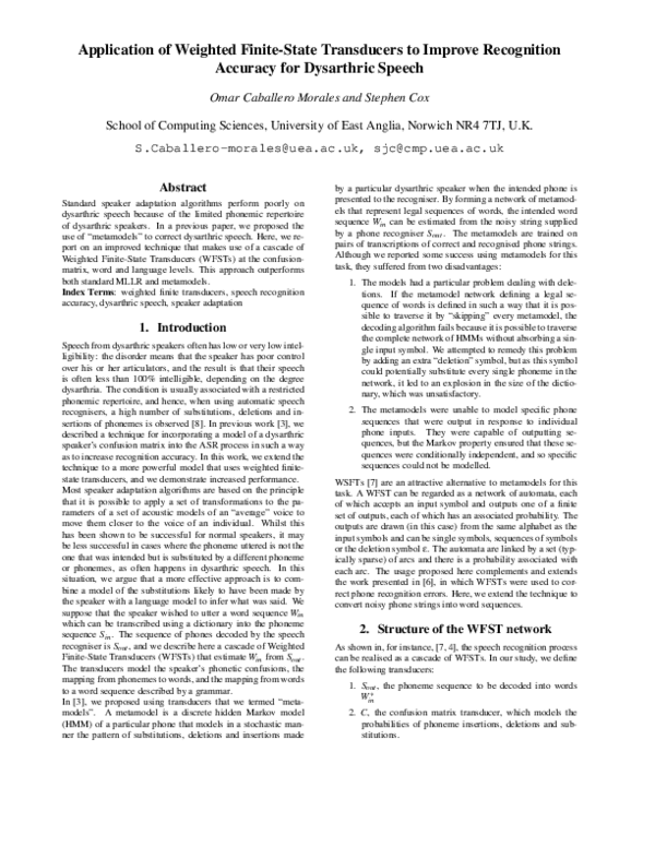 Pdf Application Of Weighted Finite State Transducers To Improve Recognition Accuracy For