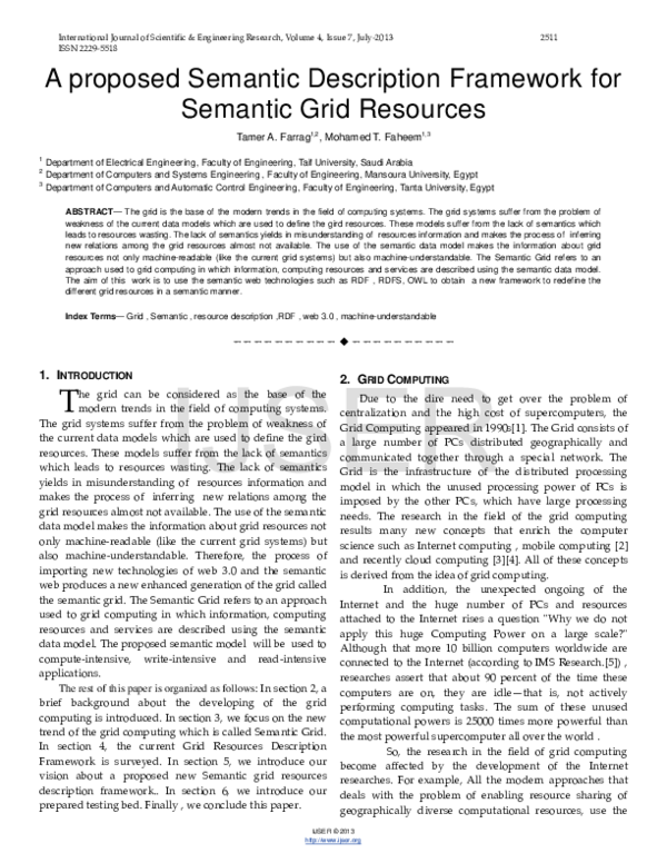Pdf A Proposed Semantic Description Framework For Semantic Grid Resources