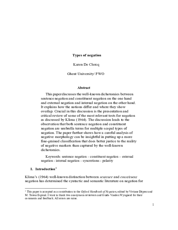 (PDF) Types of negation kdc lingbuzz