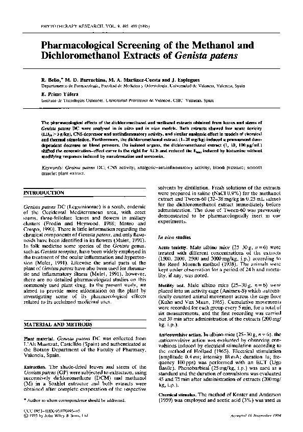 (PDF) Pharmacological screening of the methanol and dichloromethanol ...