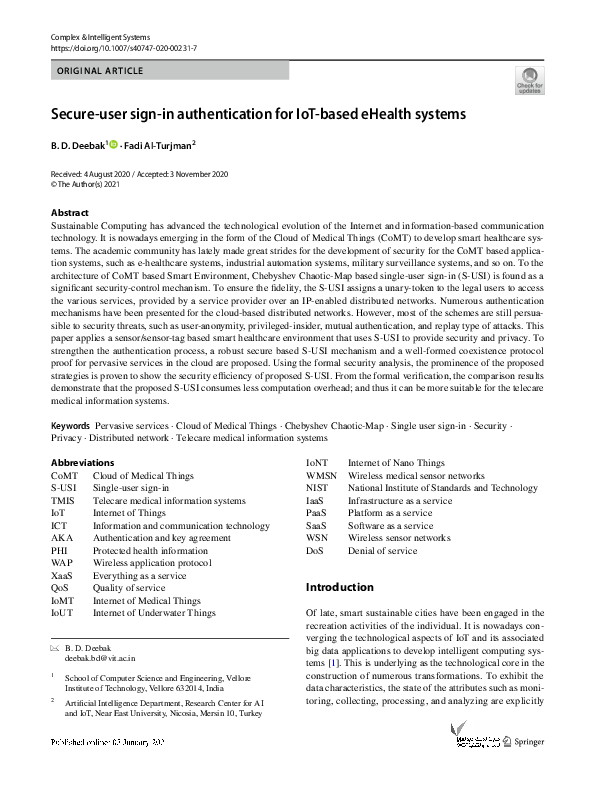 (PDF) Secure-user sign-in authentication for IoT-based eHealth systems