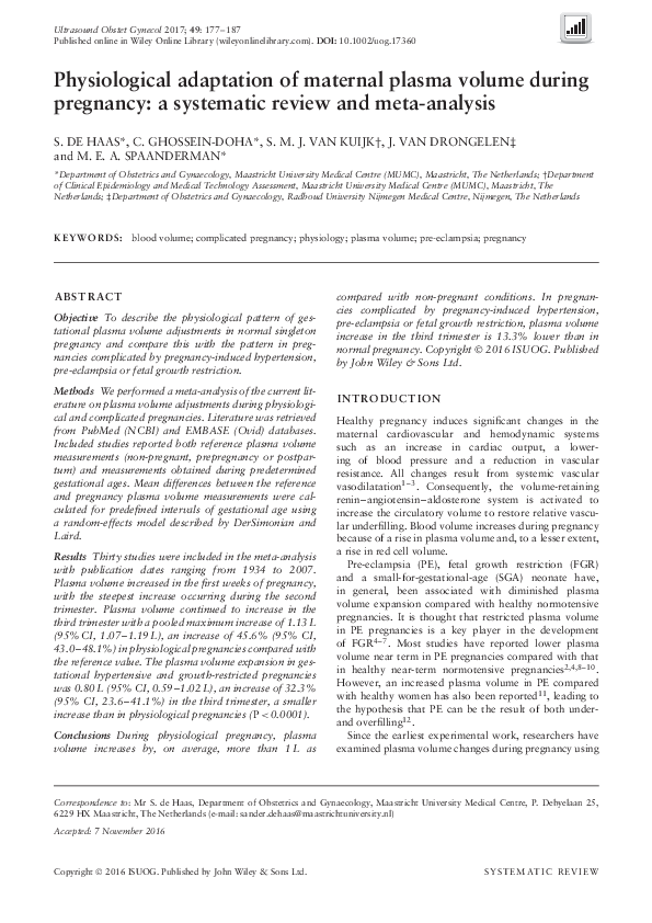 (PDF) Physiological adaptation of maternal plasma volume during ...
