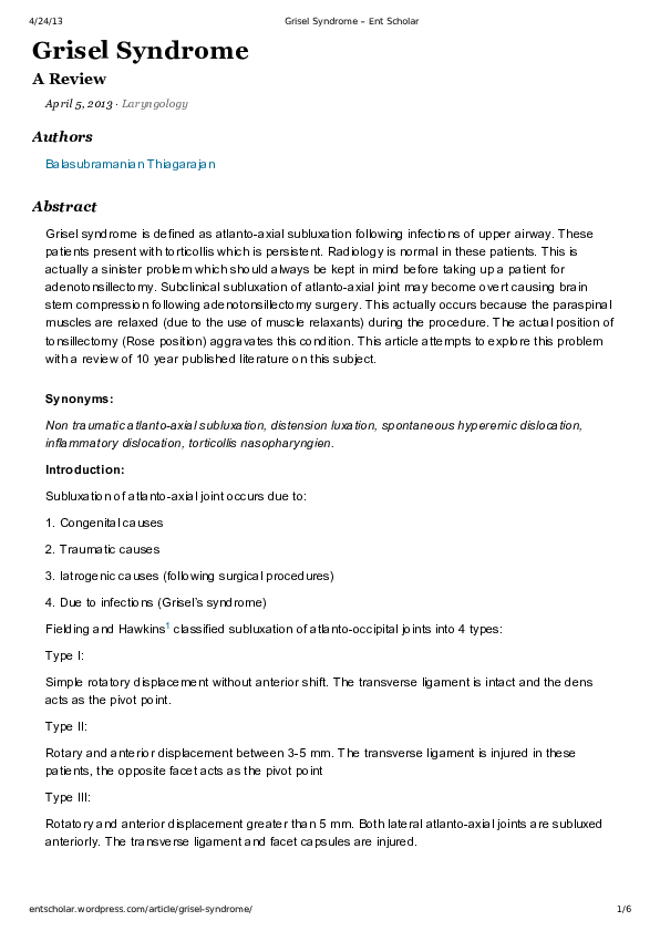 (PDF) Grisel syndrome a review
