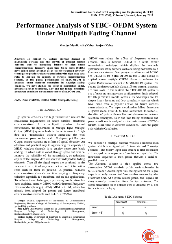 (PDF) Performance Analysis of STBC-OFDM System Under Multipath Fading ...