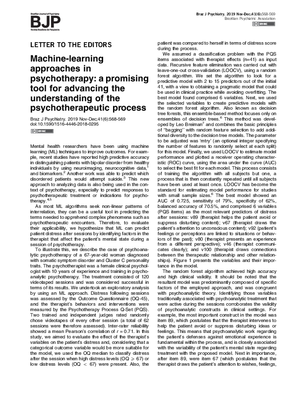 (PDF) Machine-learning approaches in psychotherapy: a promising tool ...