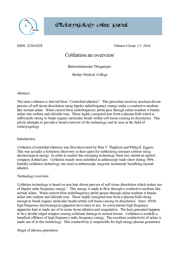 (PDF) Coblation an overview