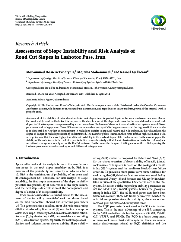 (PDF) Assessment of Slope Instability and Risk Analysis of Road Cut ...