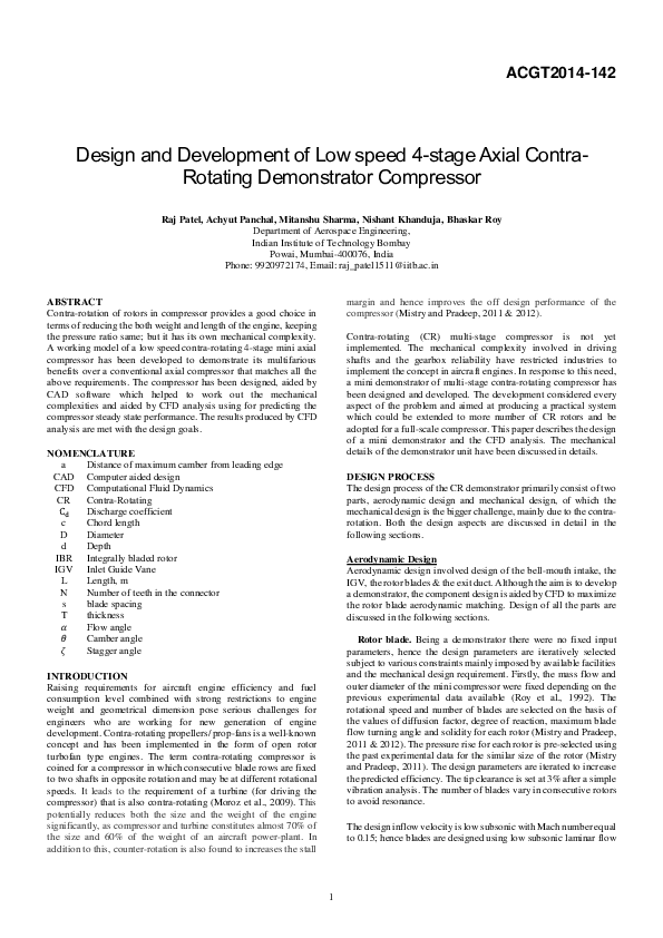 (PDF) Design and Development of Low speed 4-stage Axial Contra ...