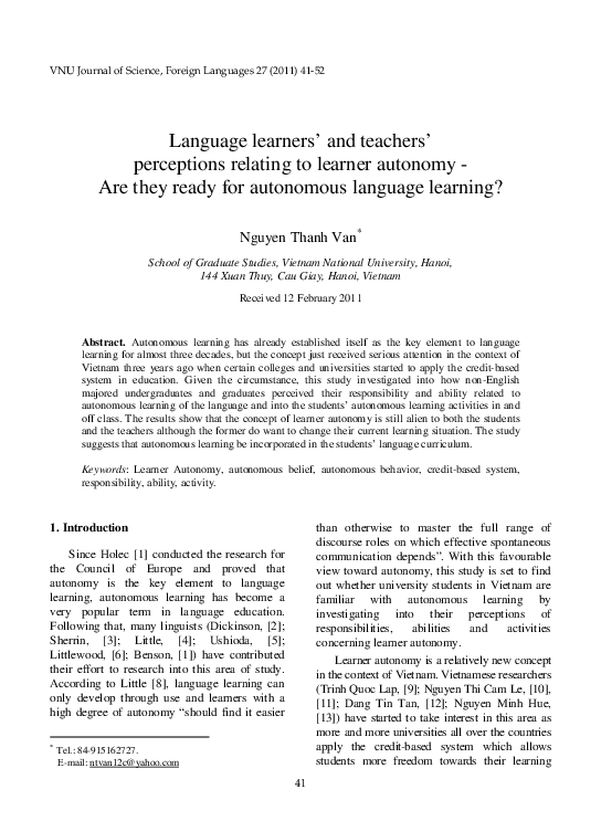 (PDF) Language learners’ and teachers’ perceptions relating to learner ...