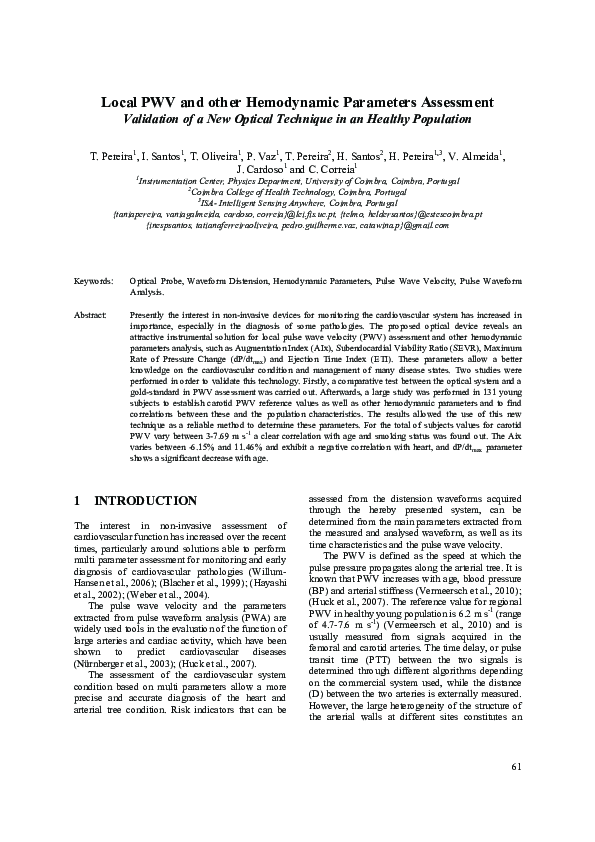 (PDF) Local PWV and Other Hemodynamic Parameters Assessment-Validation ...