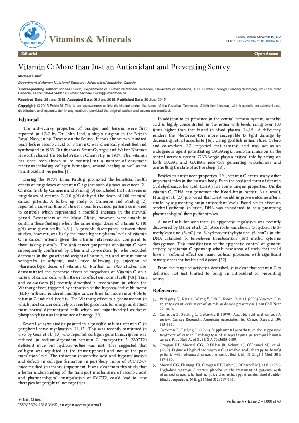 (PDF) Vitamin C: More than Just an Antioxidant and Preventing Scurvy