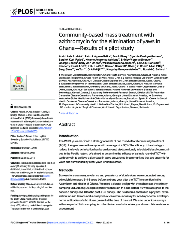 (PDF) Community-based mass treatment with azithromycin for the ...