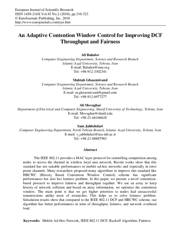 An adaptive contention window control for improving DCF throughput and fairness