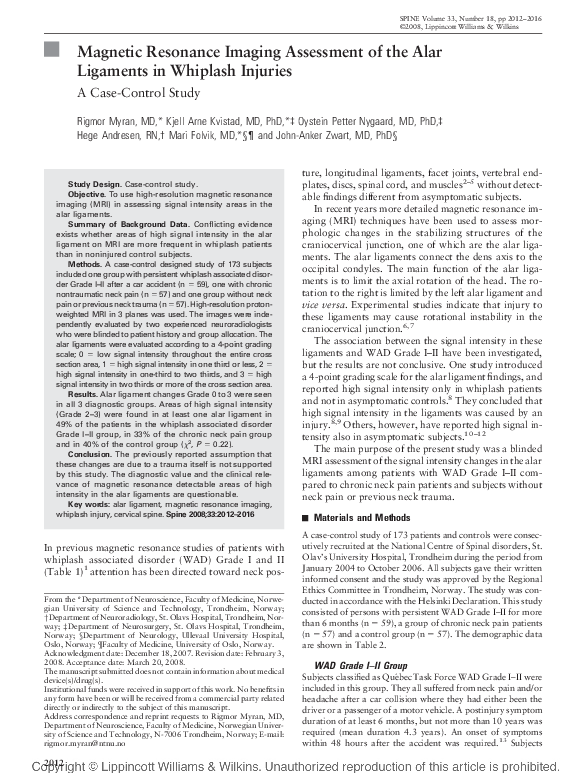 (PDF) Magnetic Resonance Imaging Assessment of the Alar Ligaments in ...