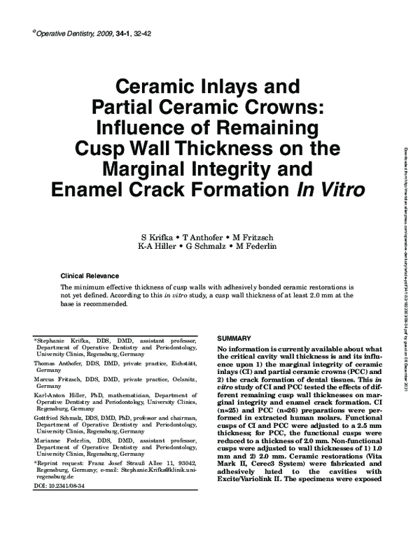 (PDF) Ceramic Inlays and Partial Ceramic Crowns: Influence of Remaining ...