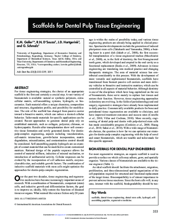 (PDF) Scaffolds for Dental Pulp Tissue Engineering