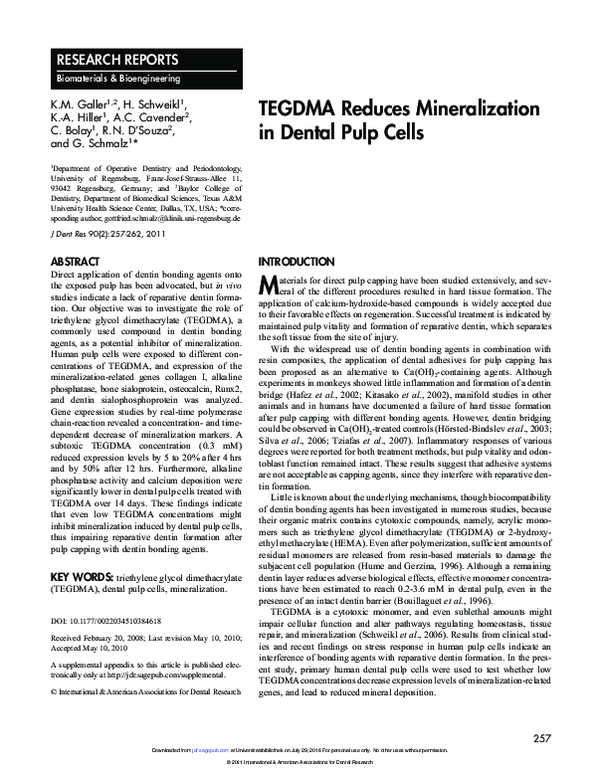 (PDF) TEGDMA Reduces Mineralization in Dental Pulp Cells