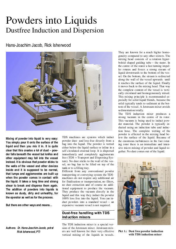 (PDF) Powders into Liquids Dustfree Induction and Dispersion | Hans ...