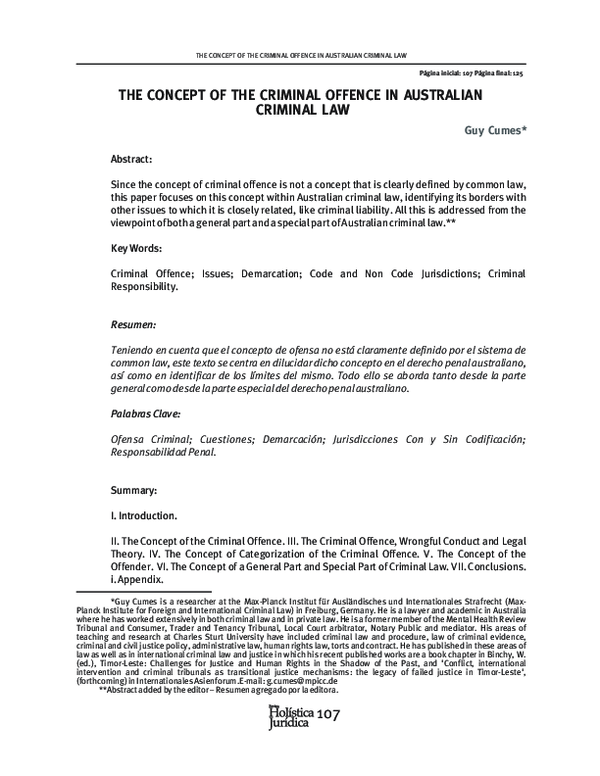 (PDF) The Concept of the Criminal Offence in Australian Criminal Law