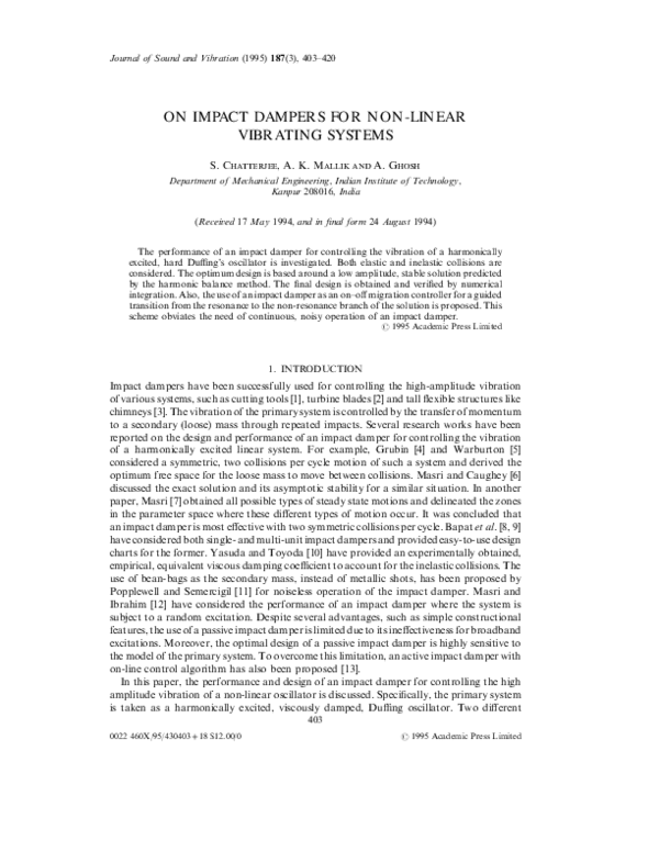 (PDF) On Impact Dampers for Non-Linear Vibrating Systems