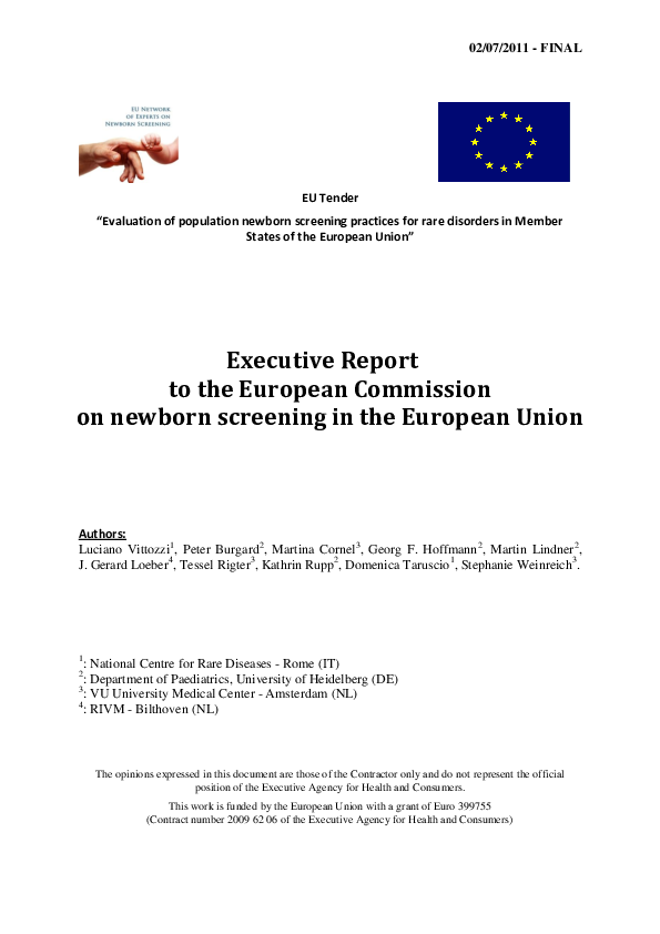 (PDF) Executive Report to the European Commission on newborn screening ...