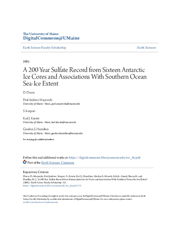 (PDF) A 200 Year Sulfate Record from Sixteen Antarctic Ice Cores and ...