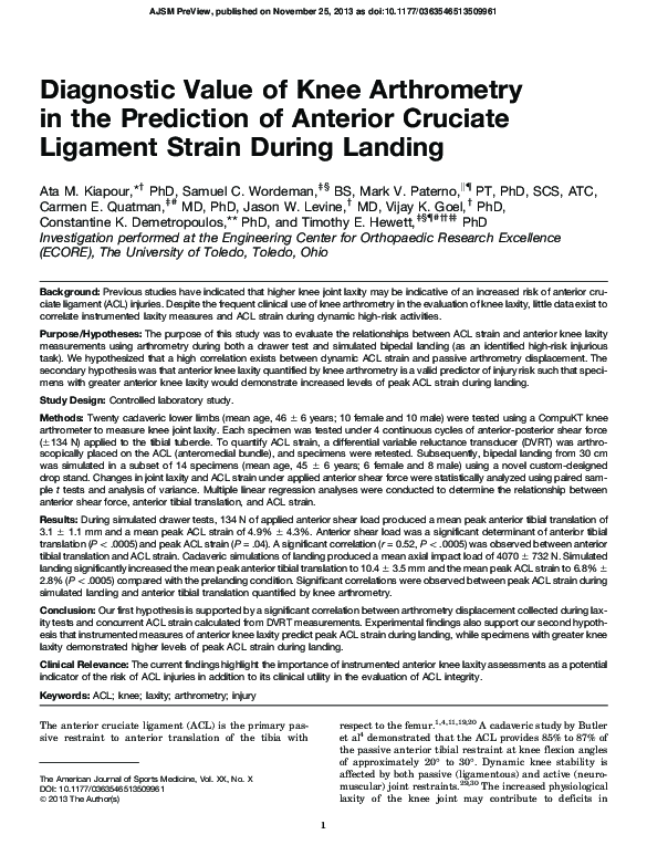 (PDF) Diagnostic Value of Knee Arthrometry in the Prediction of ...
