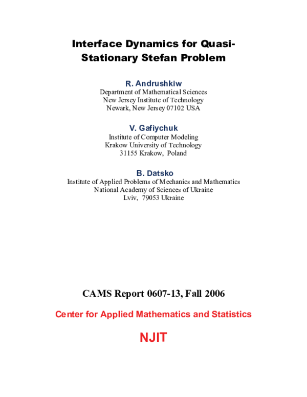 (PDF) Interface dynamics for quasi-stationary Stefan problem