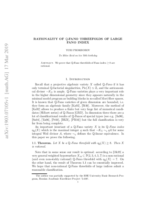 (PDF) Rationality of $\mathbb{Q}$-Fano threefolds of large Fano index