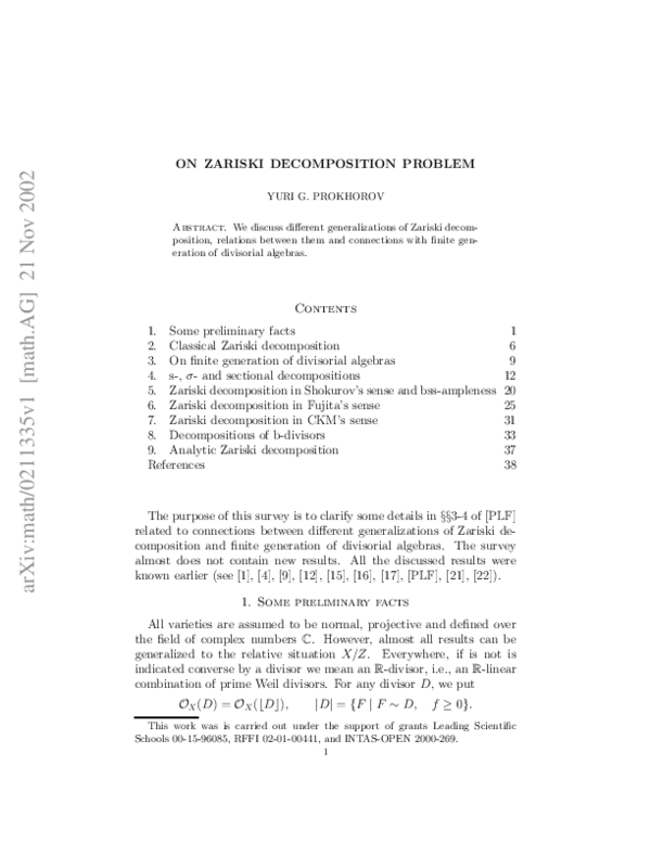 (PDF) On Zariski decomposition problem