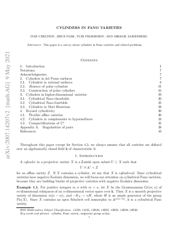 (PDF) Cylinders in Fano varieties