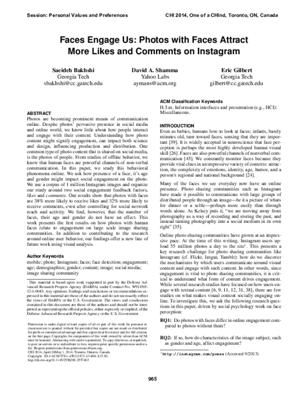 (PDF) Faces engage us: Photos with faces attract more likes and ...