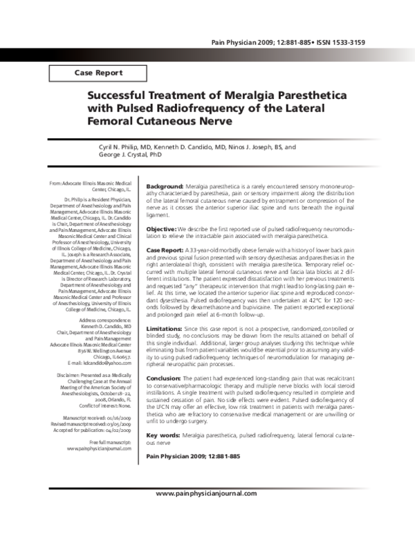 (PDF) Successful treatment of meralgia paresthetica with pulsed radiofrequency of the lateral ...
