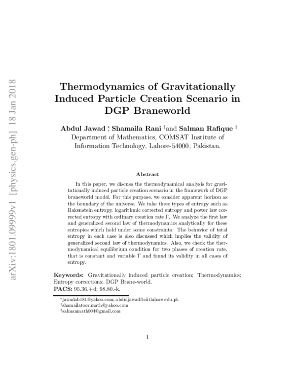 (PDF) Thermodynamics of gravitationally induced particle creation ...