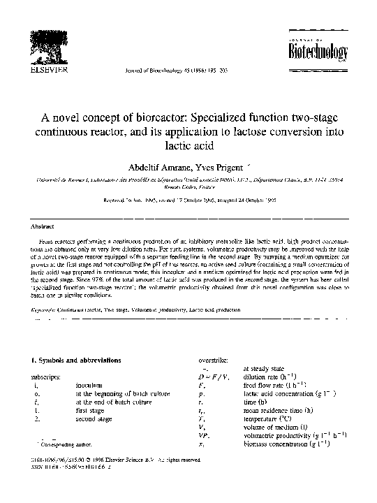 (PDF) A novel concept of bioreactor: Specialized function two-stage ...