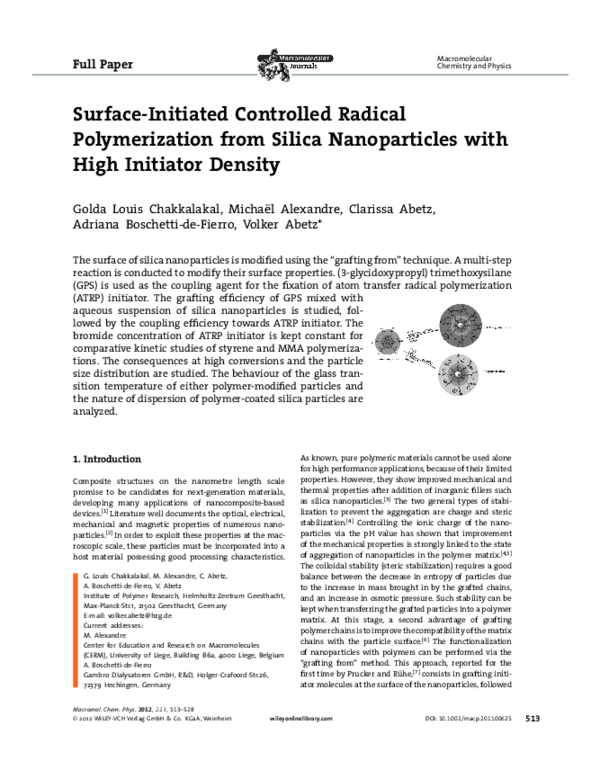 (PDF) Surface-Initiated Controlled Radical Polymerization from Silica ...