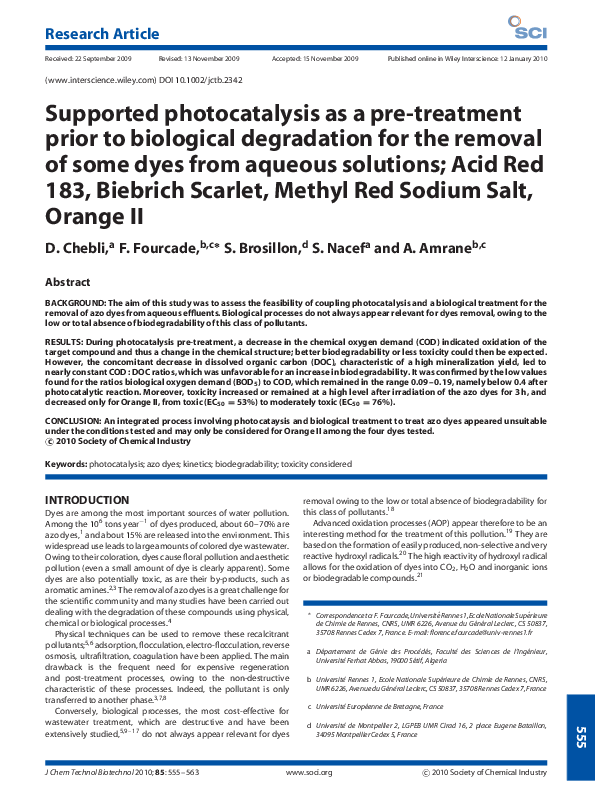 (PDF) Supported photocatalysis as a pre-treatment prior to biological ...