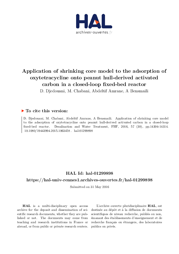 (PDF) Application of shrinking core model to the adsorption of ...