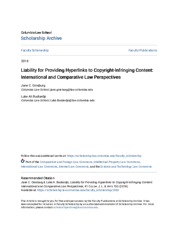 (PDF) Liability for Providing Hyperlinks to Copyright-Infringing ...