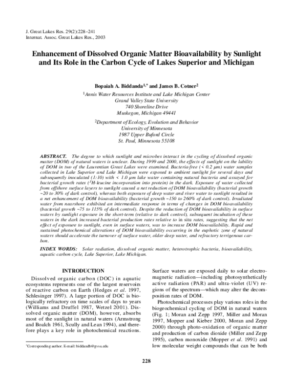 (PDF) Enhancement of Dissolved Organic Matter Bioavailability by Sunlight and Its Role in the ...