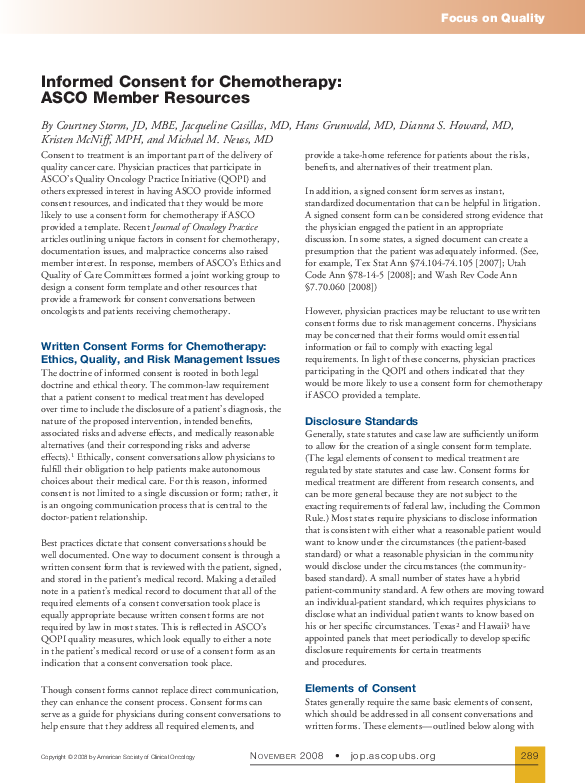 (PDF) Informed Consent for Chemotherapy: ASCO Member Resources