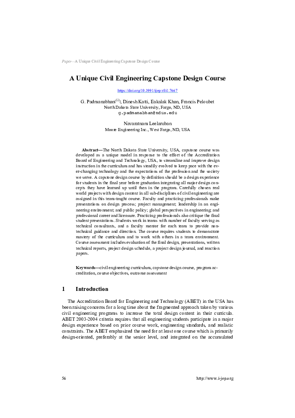(PDF) A Unique Civil Engineering Capstone Design Course